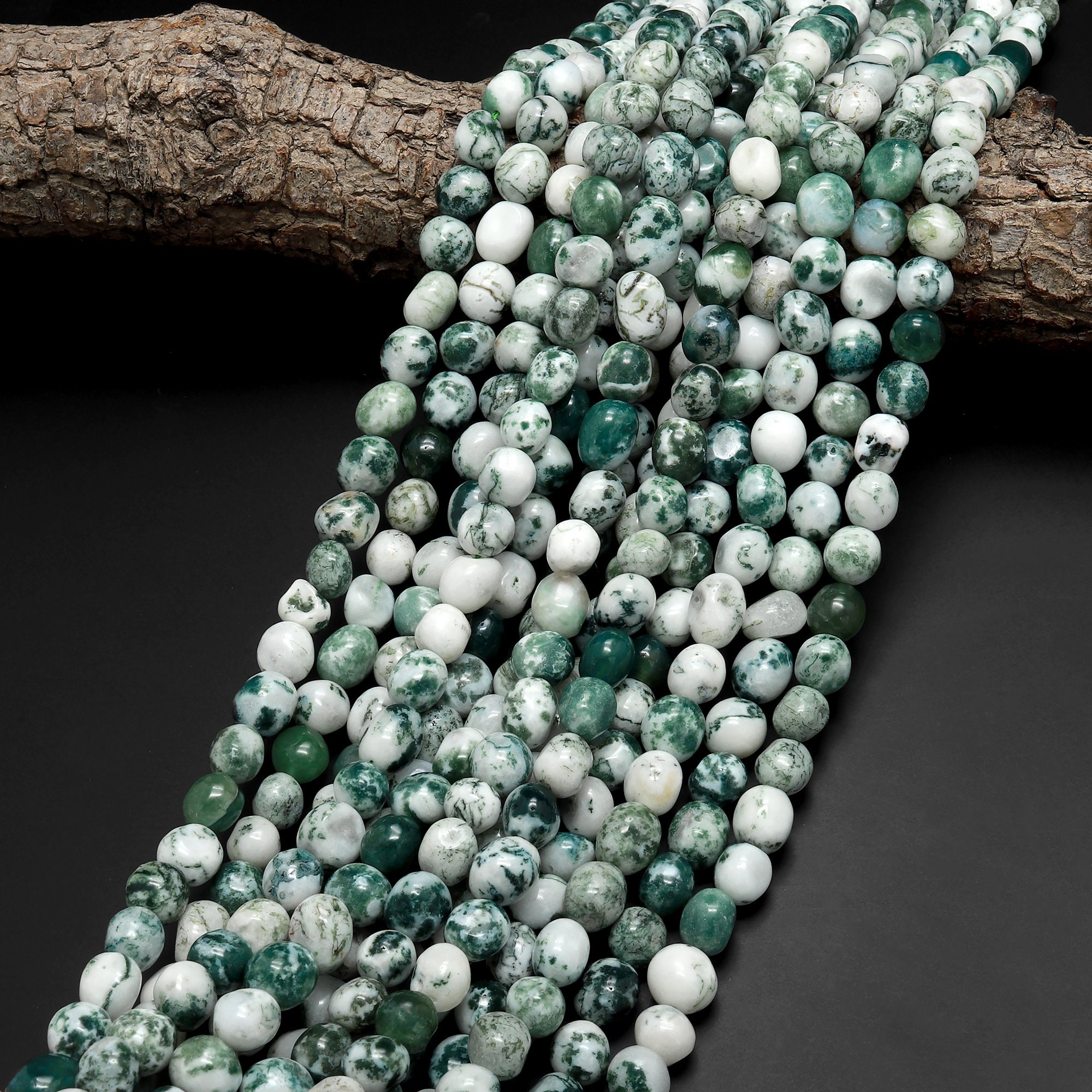 Natural Green Tree Agate Freeform Pebble Nugget Beads Gemstone 15.5 ...