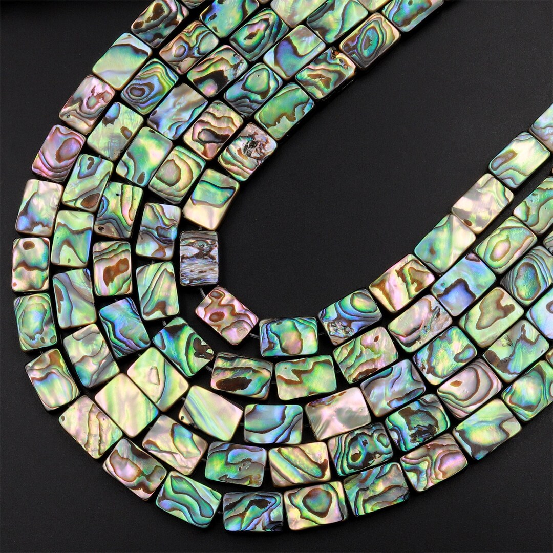 AAA Natural Abalone Shell Flat Rectangle Beads Iridescent Rainbow Glow ...
