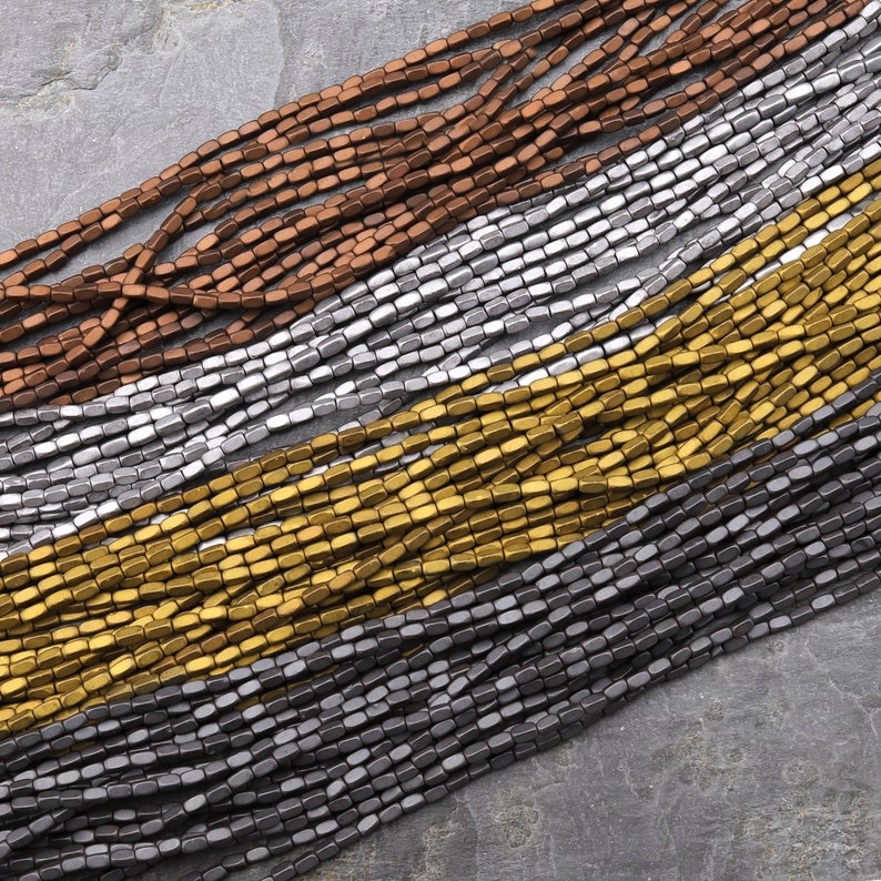 Matte Hematite Small Smooth Beveled Rectangle Beads Spacer Silver Gold ...