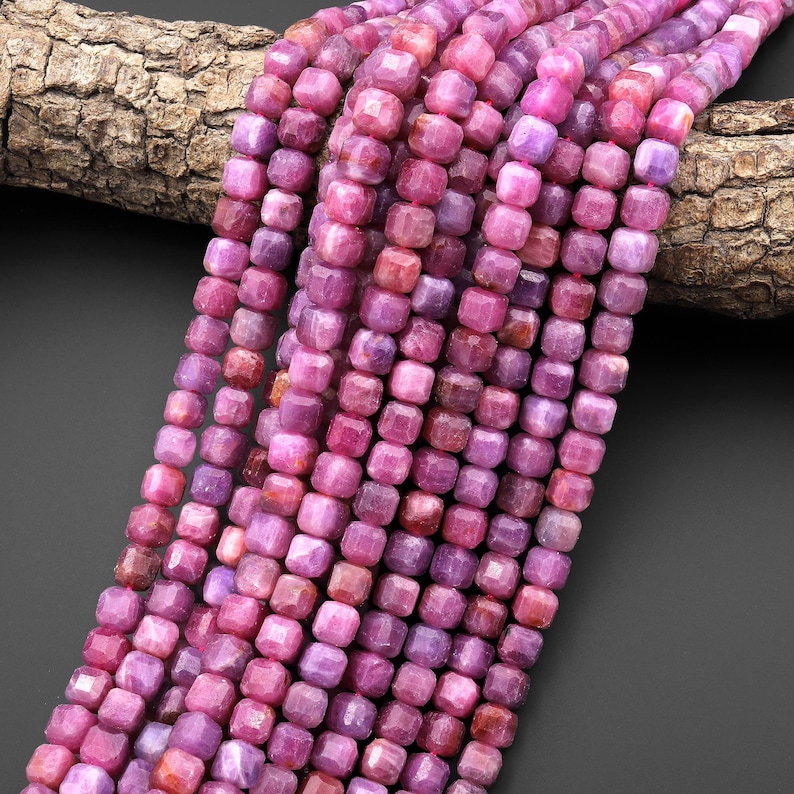 AAA Large Real Genuine Natural Pink Ruby Faceted 6mm 8mm Cube Gemstone ...