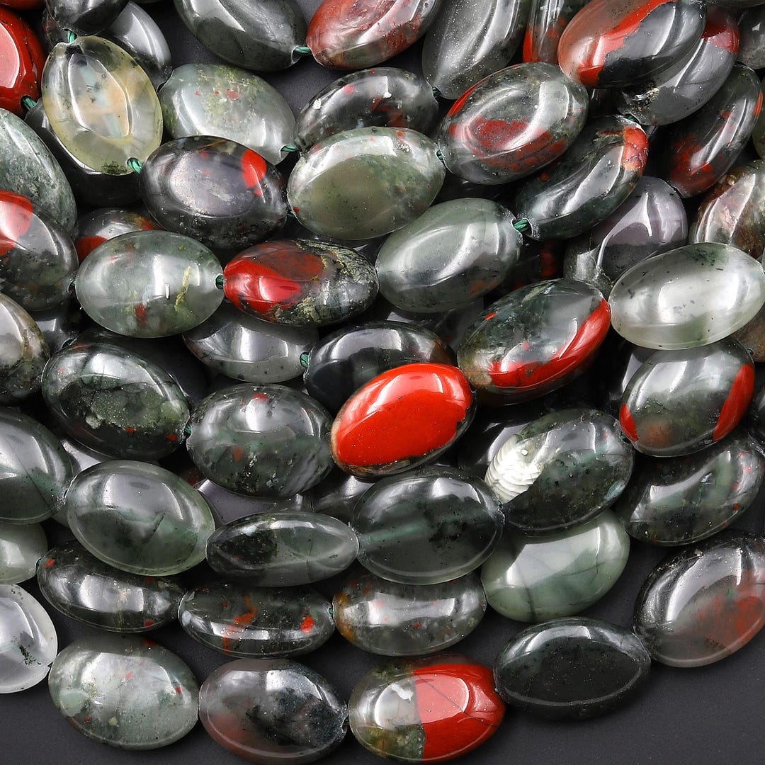 Natural African Indian Bloodstone Smooth Oval Beads Gemstone 15.5 ...