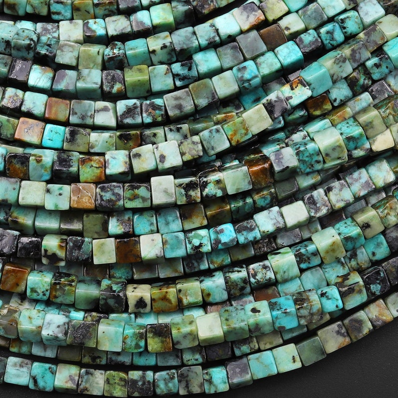 Natural African Turquoise 4mm Cube Beads Gemstone 15.5" Strand - Etsy