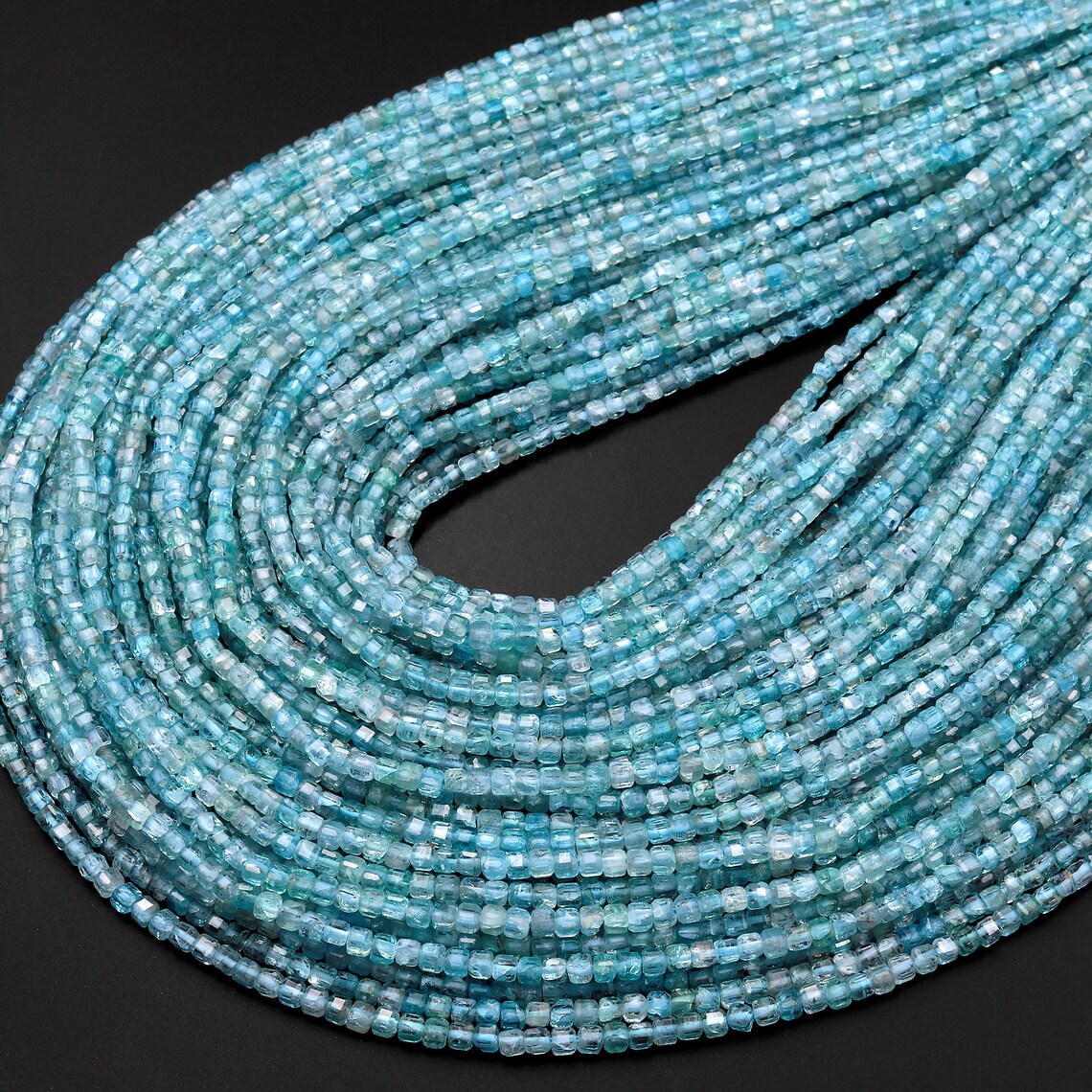 AAA Natural Light Blue Apatite Faceted 2mm 3mm Cube Beads Gemstone Dice ...
