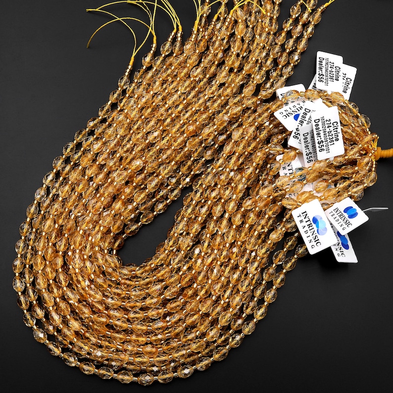 Flashy Natural Golden Citrine Faceted Drum Barrel Rice Beads 15.5 ...