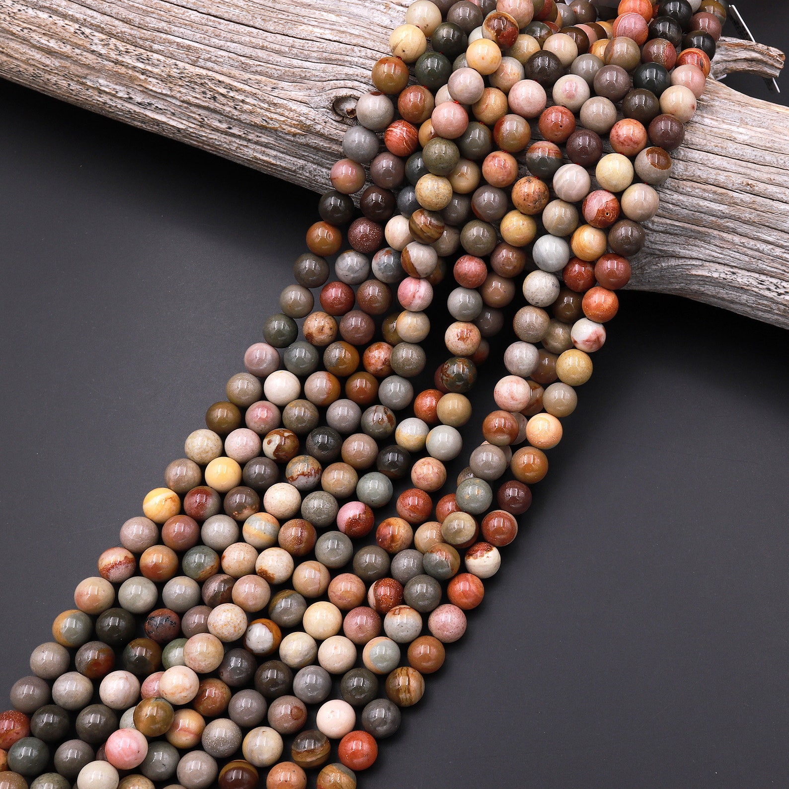 Natural Polychrome Landscape Ocean Jasper 4mm 6mm 8mm 10mm 12mm Smooth ...