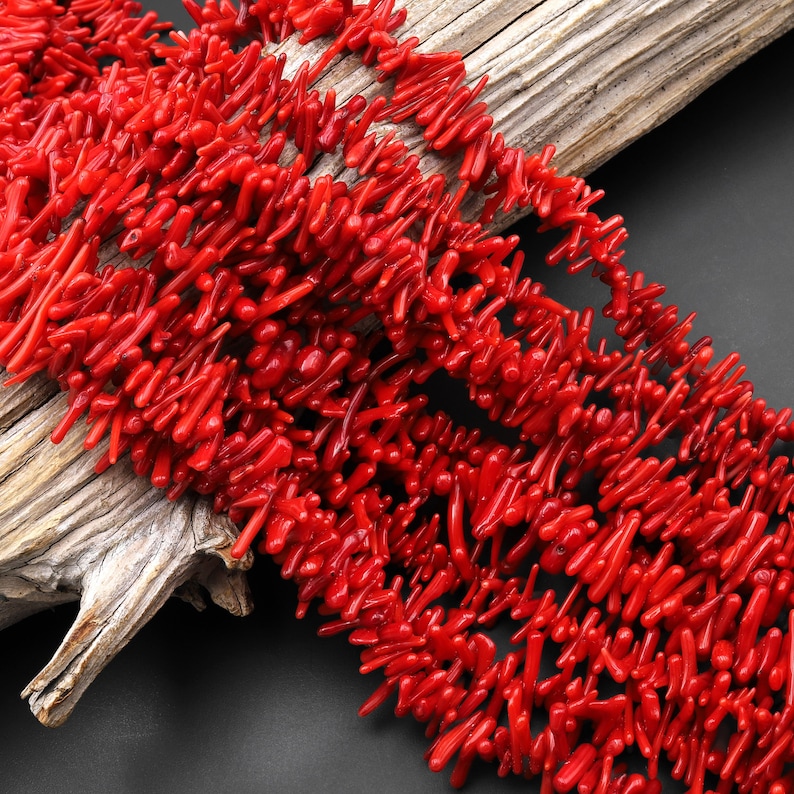 Super Thin Fine Genuine Red Coral Branch Beads Center Drilled Freeform ...