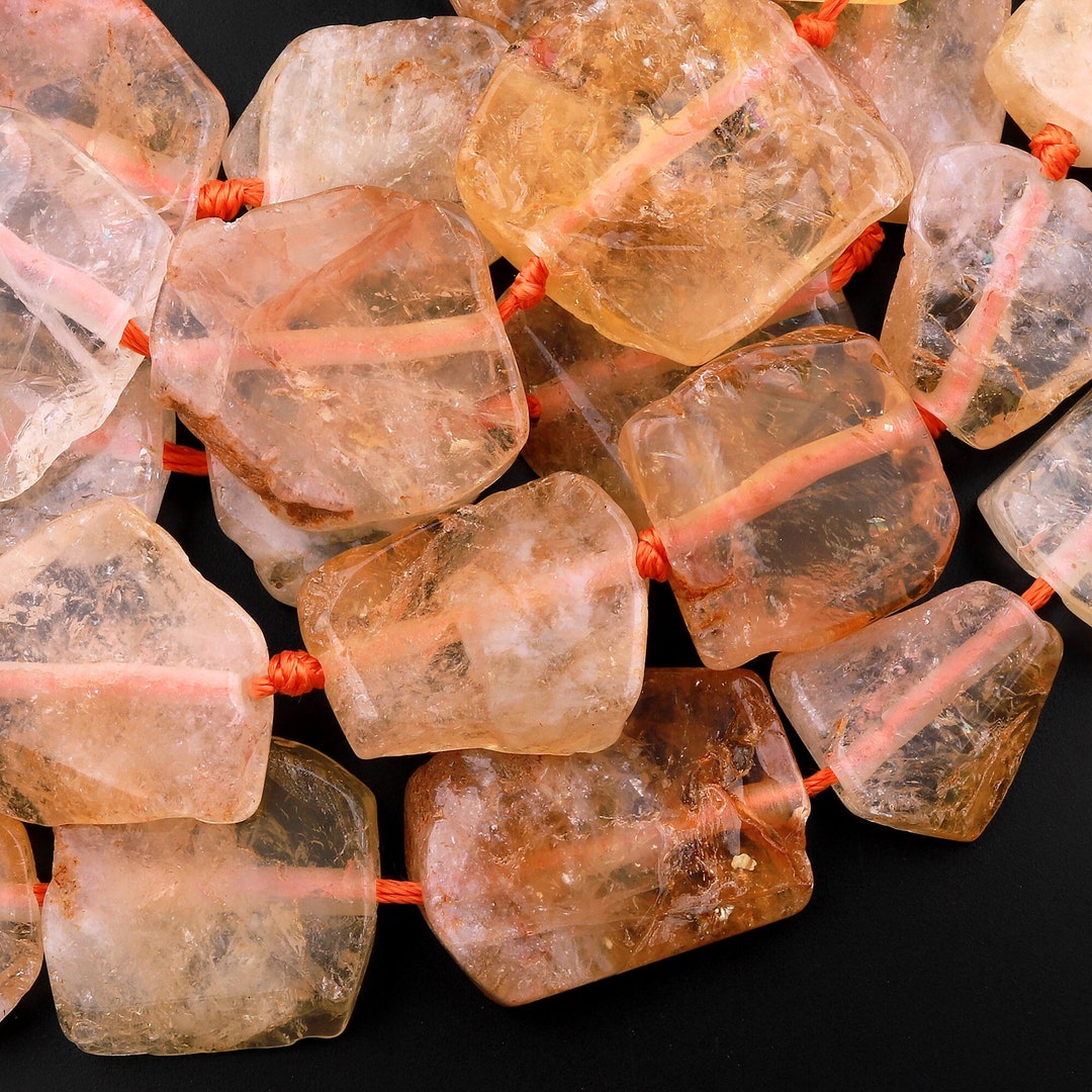 Large Natural Golden Citrine Freeform Slice Beads Raw Rough Slab Center ...