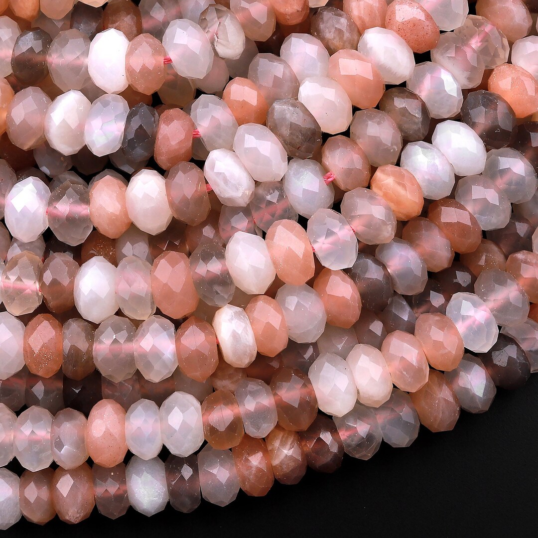 AAA Natural Multicolor Moonstone 5mm 6mm Faceted Rondelle Peach Creamy ...