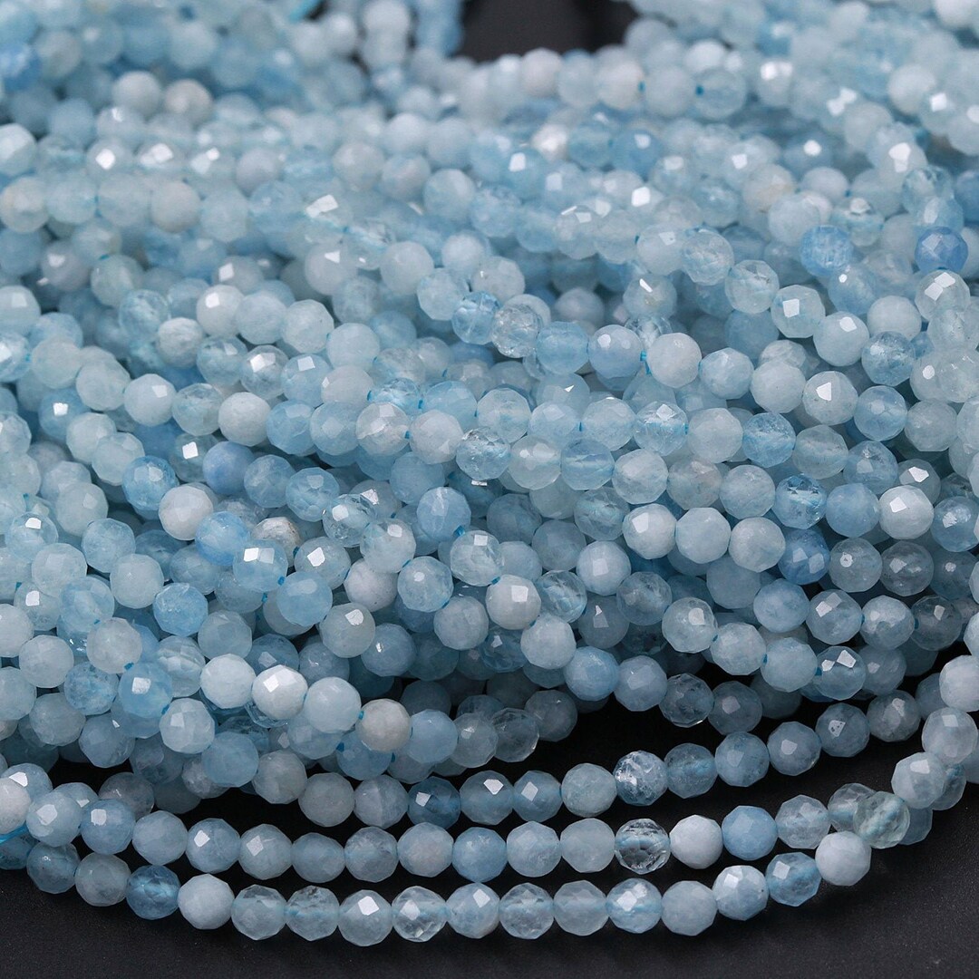 Micro Faceted Natural Aquamarine 2mm 3mm 4mm 6mm Faceted Round Beads ...