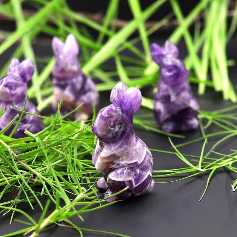 Hand-carved Natural Purple Chevron Amethyst Bunny Rabbit Figurine ...