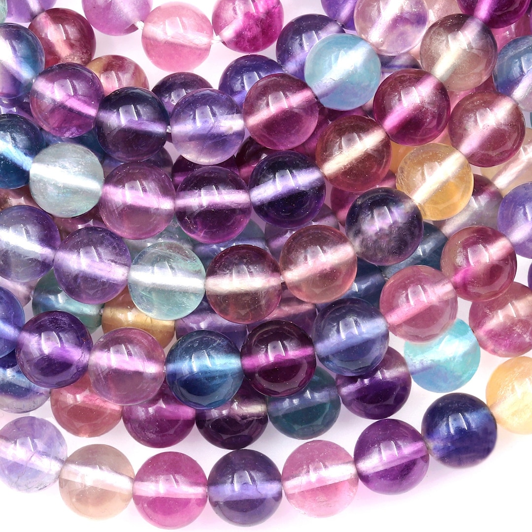 AAA Natural Rainbow Fluorite Smooth 4mm 6mm 8mm Round Beads Extra ...