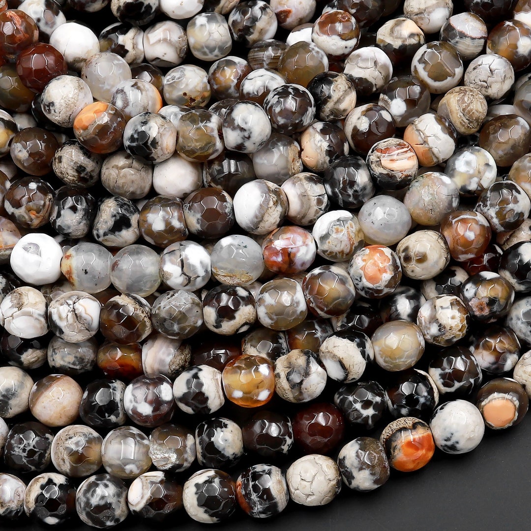 Faceted Tibetan Brown Fire Agate 6mm Round Beads 15" Strand - Etsy