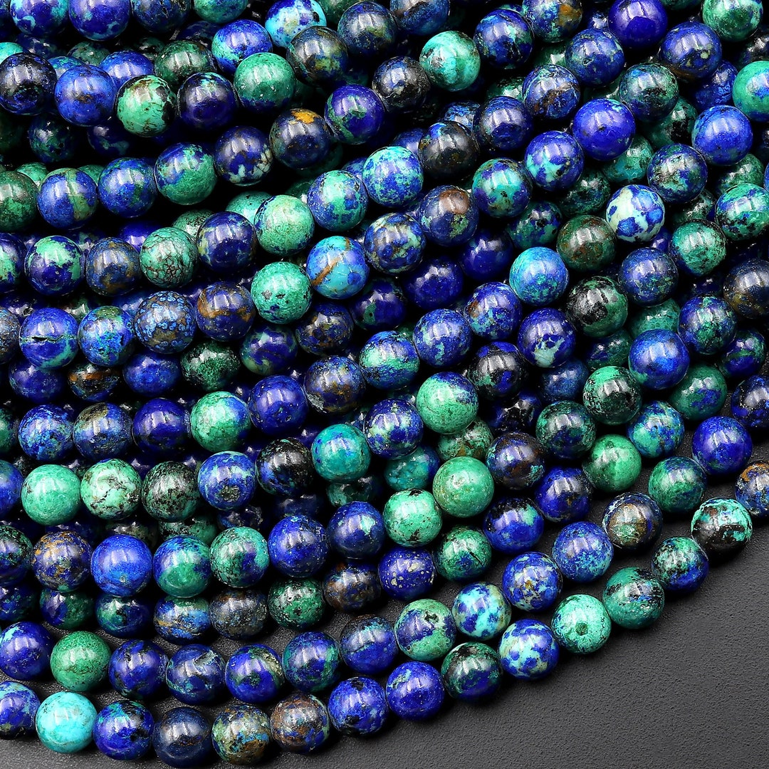 AAA Natural Azurite Malachite Chrysocolla 4mm Smooth Round Beads 15.5 ...