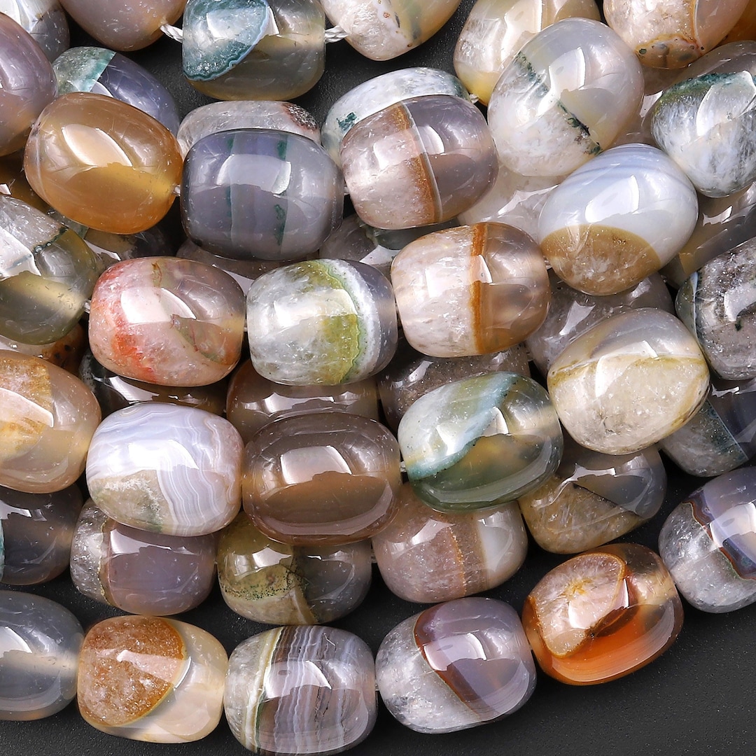 Rare Natural Brazilian Phantom Agate Beads Smooth Barrel Gemstone 15.5 ...