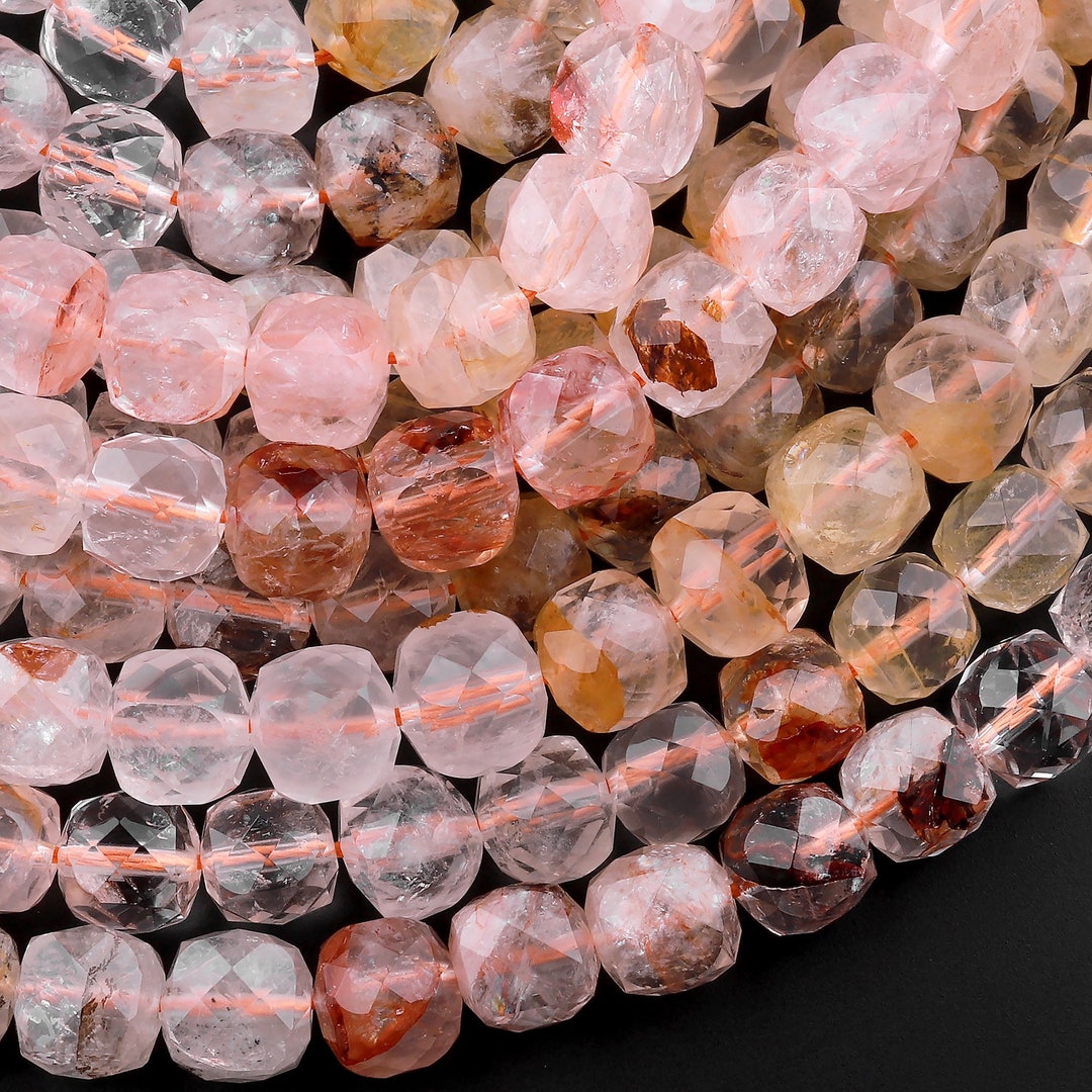 Natural Golden Red Lepidocrocite Quartz Faceted 7mm 8mm Cube Beads ...