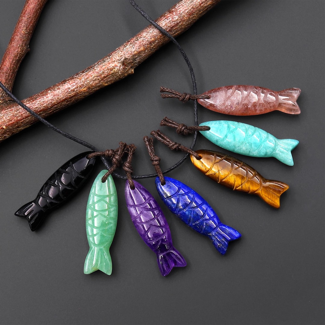 AAA Hand Carved Natural Gemstone Fish Pendant Blue Lapis Green ...