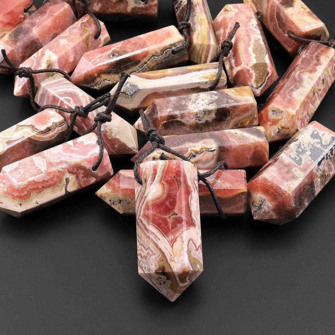 Natural Rhodochrosite Obelisk Point Pendant Side Drilled Tower Pendulum ...