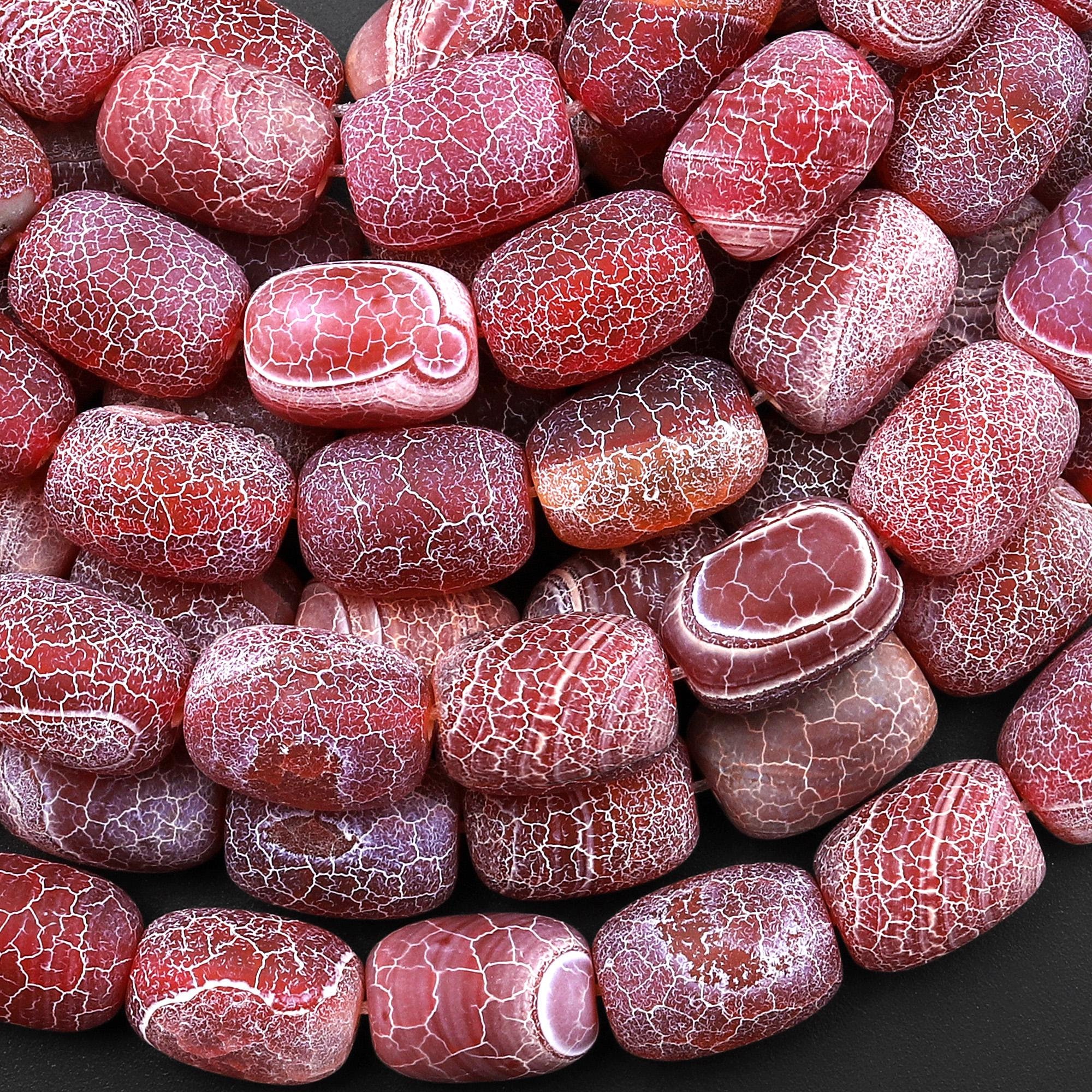 Matte Finish Tibetan Red Fire Agate Barrel Beads Aka Cracked Agate ...