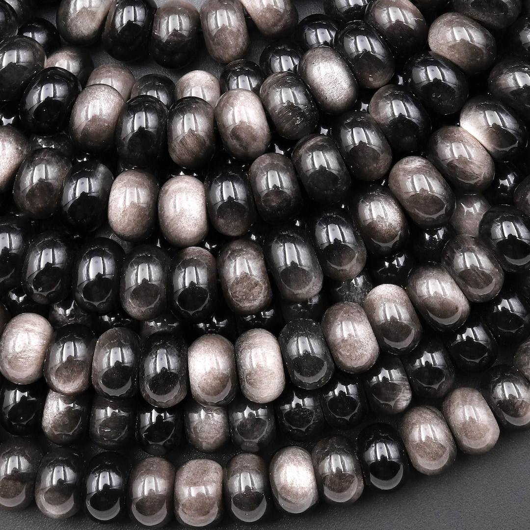 AAA Natural Silver Obsidian Smooth Rondelle Beads 8mm 15.5" Strand - Etsy