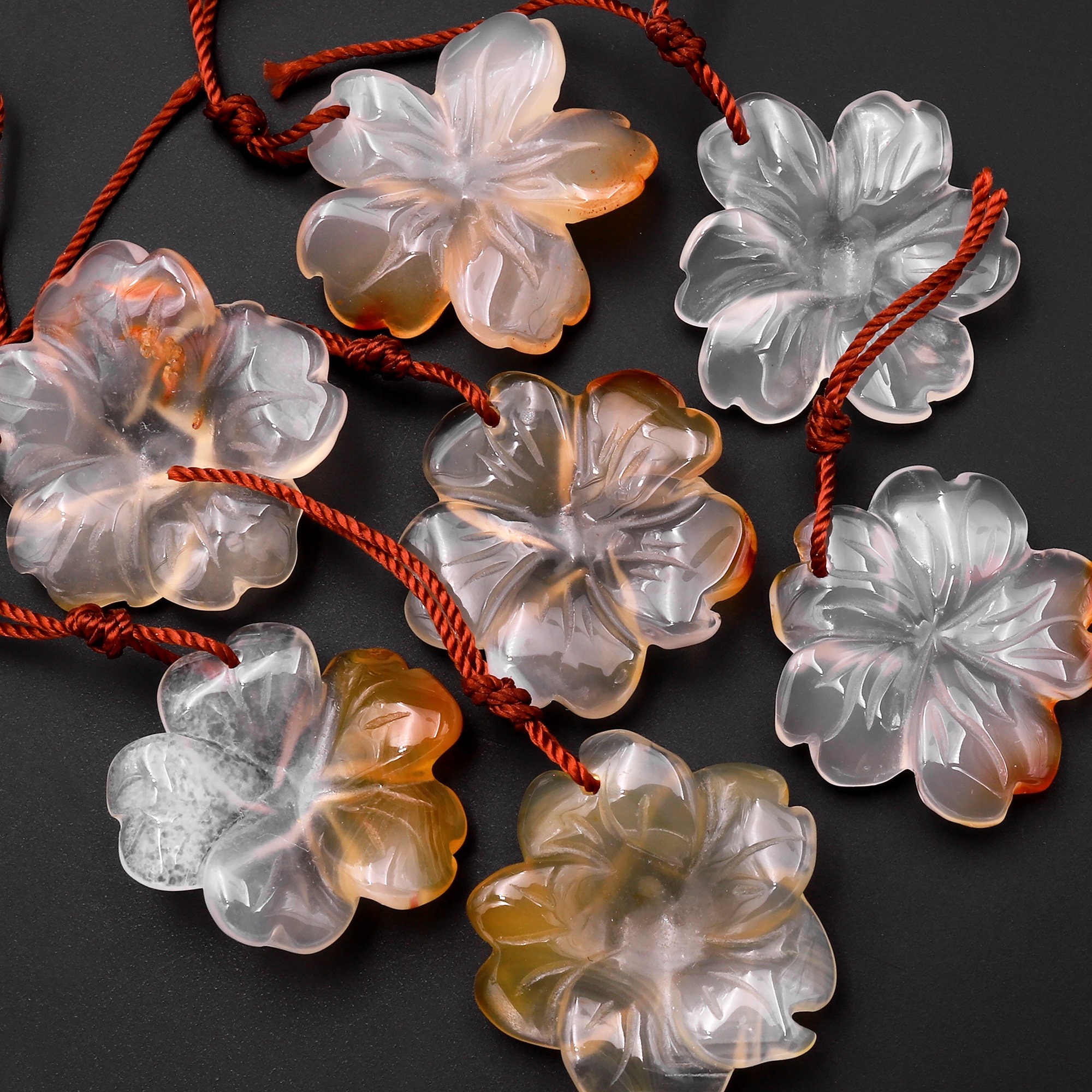 Hand Carved Natural Carnelian Flower Pendant Translucent Cream - Etsy