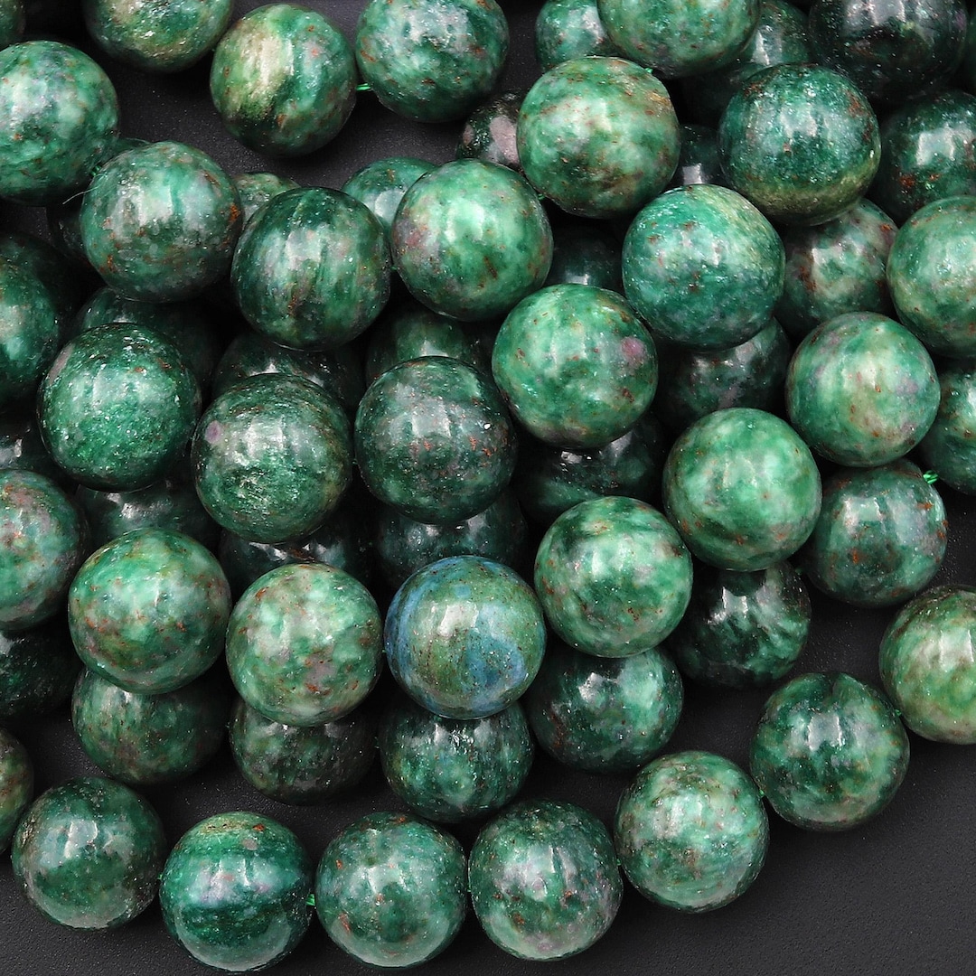Natural Ruby Fuchsite Green Muscovite Mica Smooth Round Beads 12mm 14mm ...