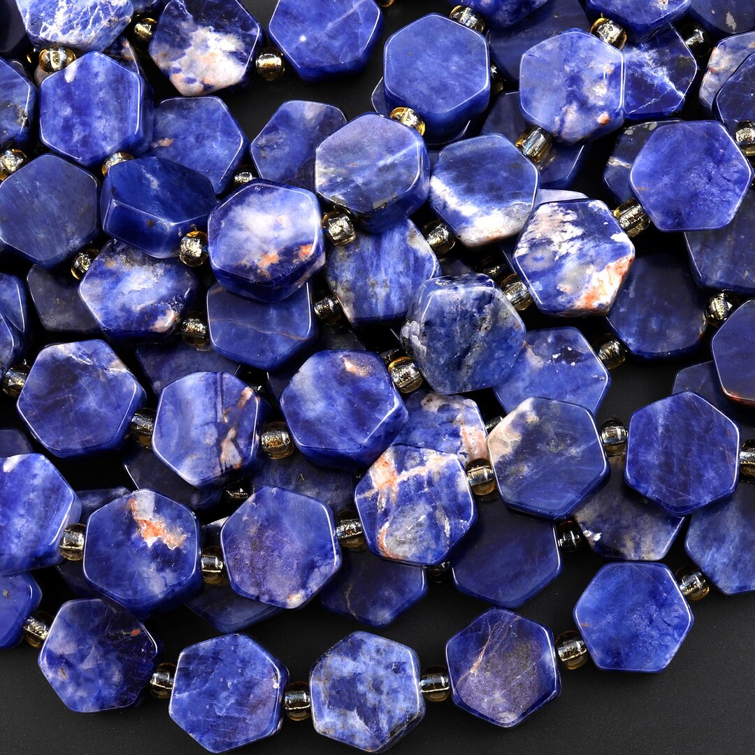Natural Blue Orange Sodalite Flat Hexagon Beads 15.5" Strand - Etsy