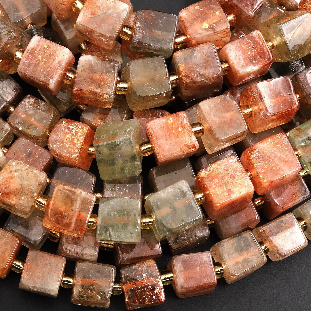 Rare Faceted Natural Arusha Sunstone Cube Beads 8mm 10mm 15.5 Strand ...