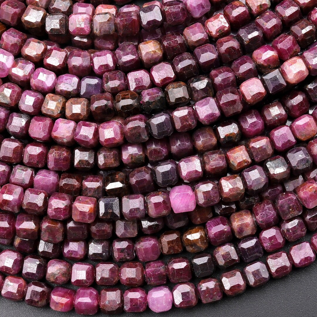 Real Genuine Natural Dark Fuchsia Red Ruby Faceted 4mm Cube Gemstone ...