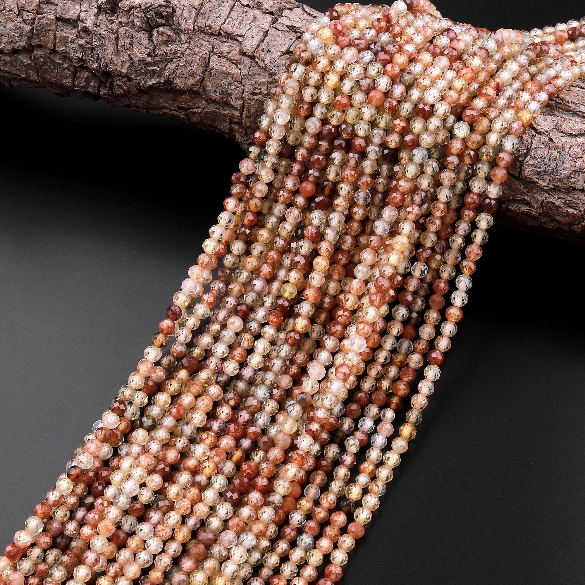 Genuine Natural Zircon Round Beads 2mm 3mm 4mm Micro Faceted Champagne ...