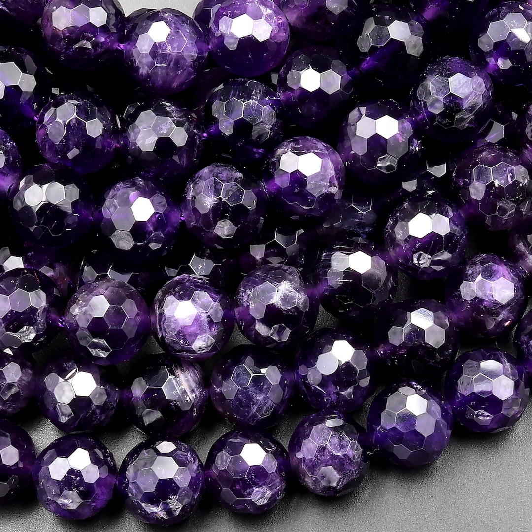 Rare Natural Black Purple Amethyst Faceted 8mm 10mm Round Beads Genuine ...