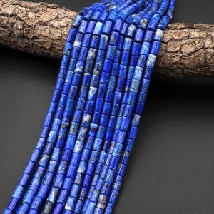 Natural Denim Blue Lapis Smooth Tube Beads 8x5mm With Pyrite Matrix 15. ...
