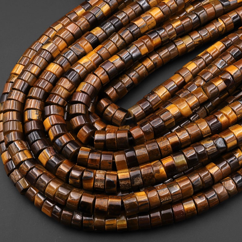 Natural Tiger's Eye 8mm Heishi Rondelle Beads 15.5