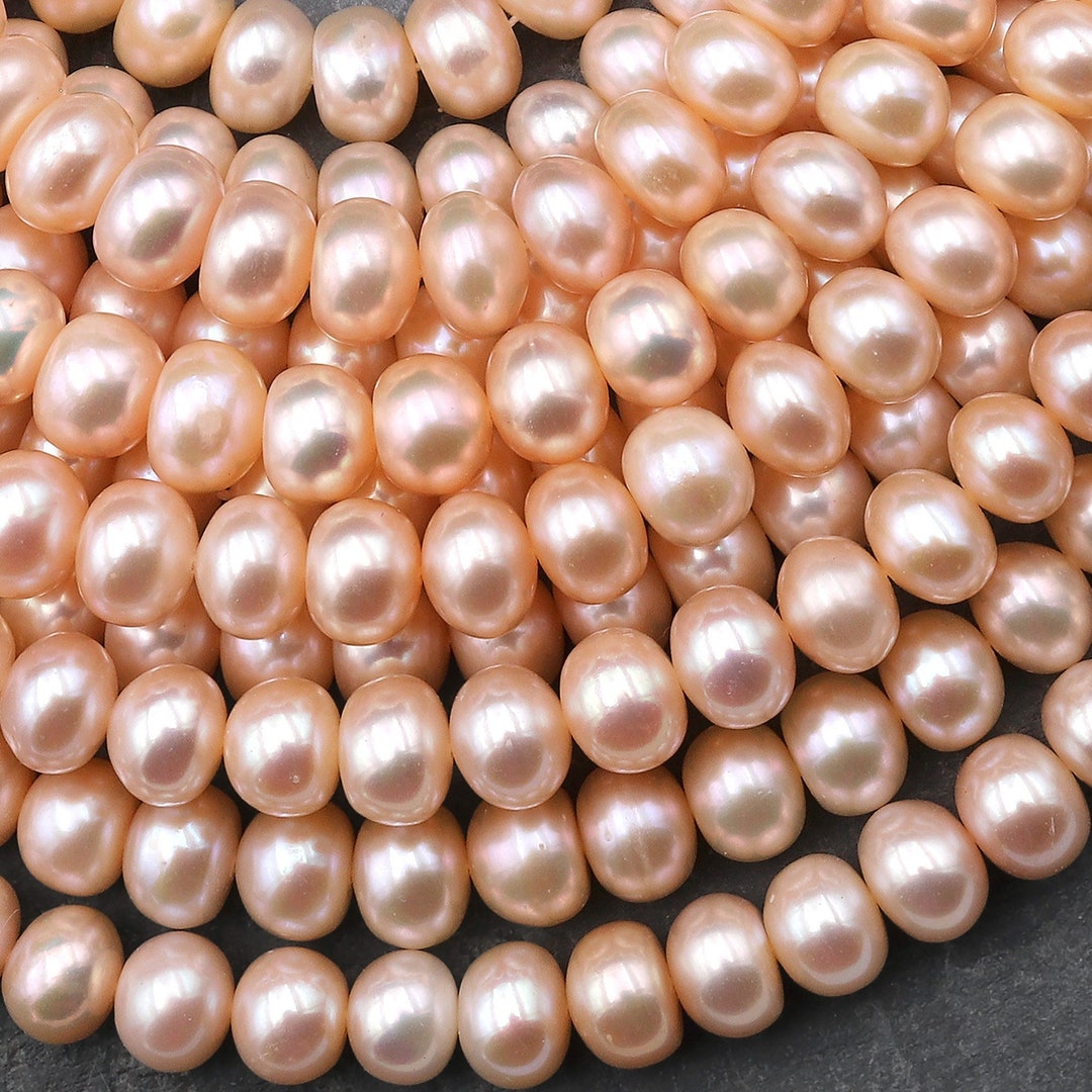 AAA Genuine Peach Freshwater Pearl 8mm 9mm Rondelle Pearl Shimmery ...