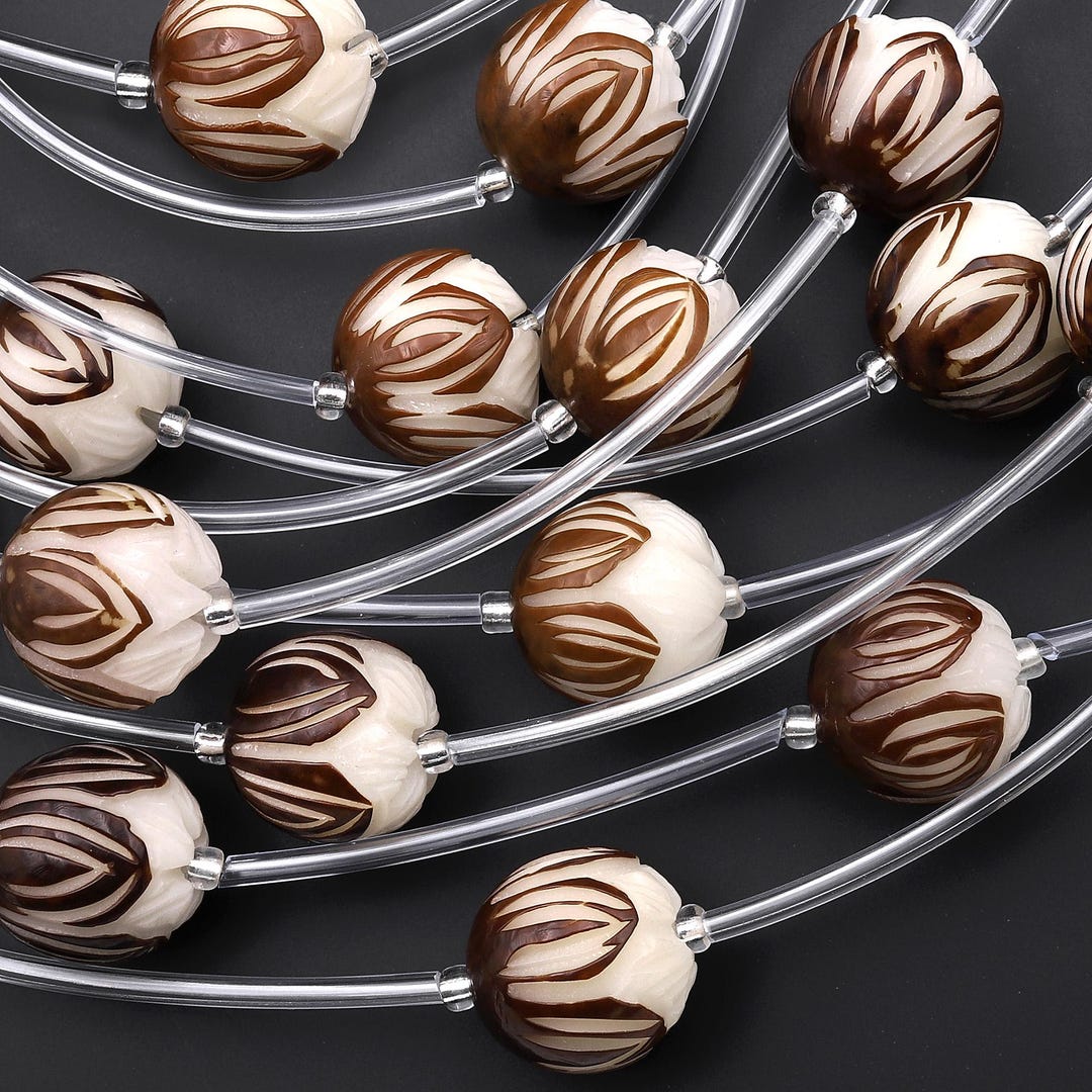 Natural Bodhi Root Palm Seed Prayer 10mm 14mm Beads Hand Carved Lotus ...