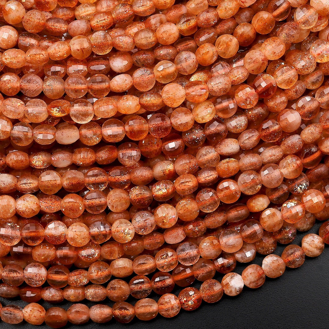 AAA Fiery Natural Sunstone Faceted 4mm Coin Beads 15.5" Strand - Etsy