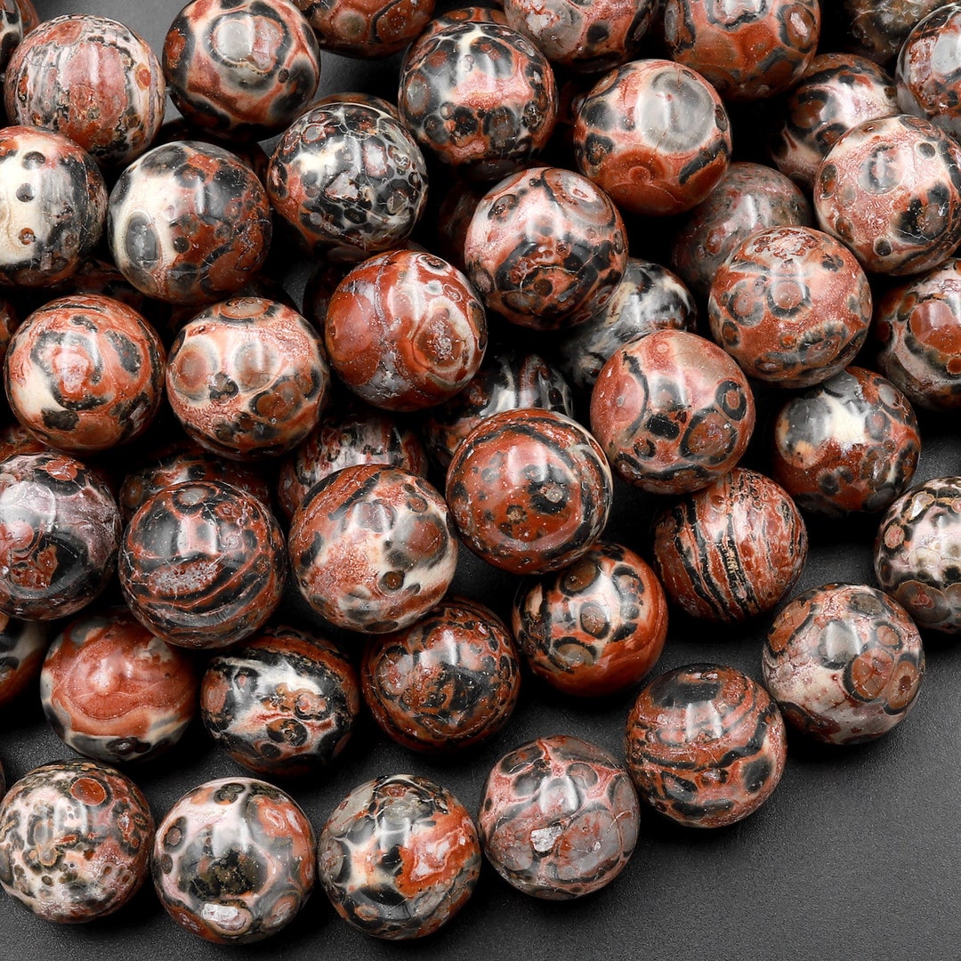 Natural Red Leopard Skin Jasper 4mm 6mm 10mm Smooth Round Beads 15.5 ...