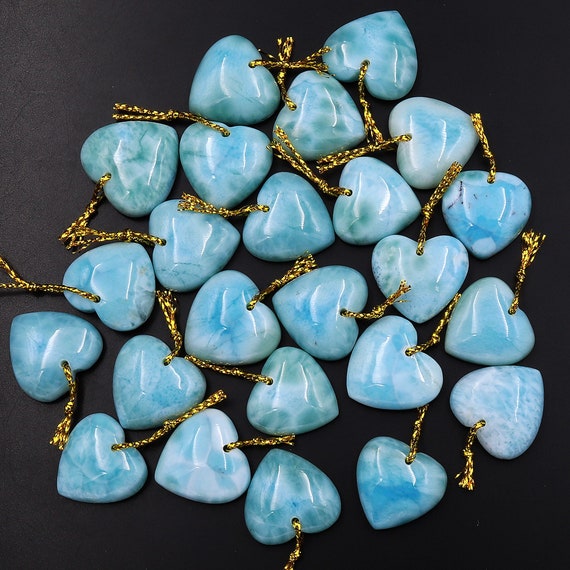 Naturliche blaue Larimar Herz Anhanger gebohrt echte echte Larimar Edelstein Perle Etsy