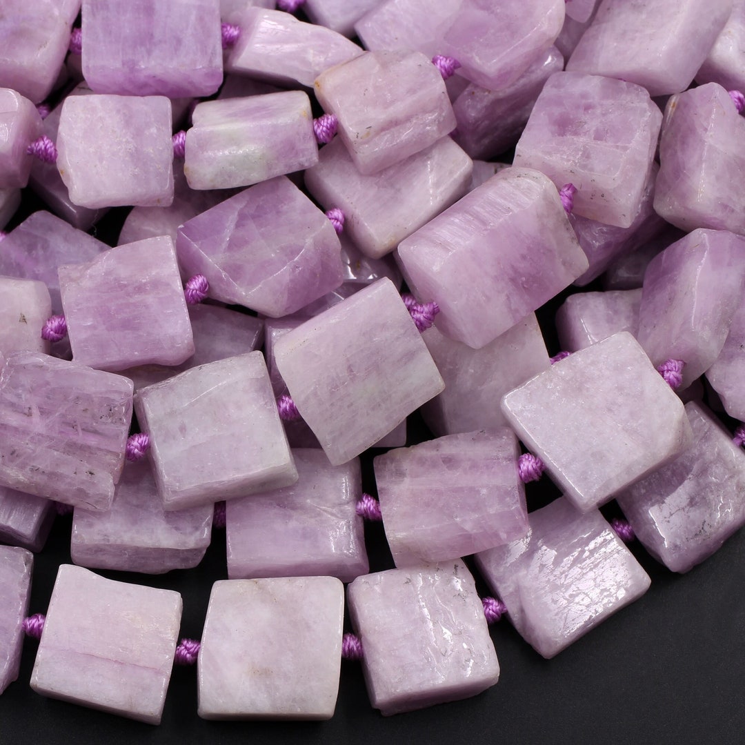 Natural Violet Purple Pink Kunzite Square Cushion Beads Hand Cut Flat ...