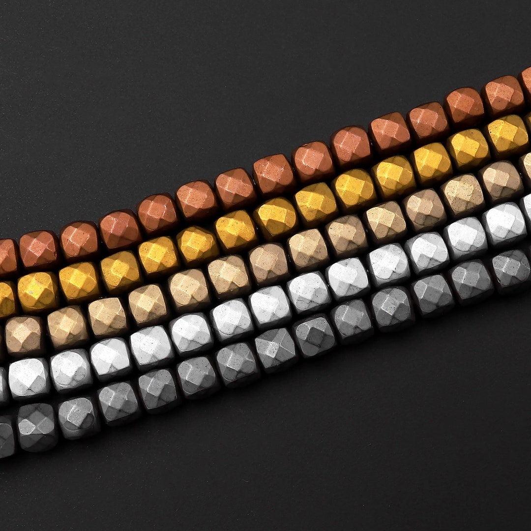 Matte Faceted Hematite Cube Beads 3mm 4mm Titanium Silver Gold Bronze ...