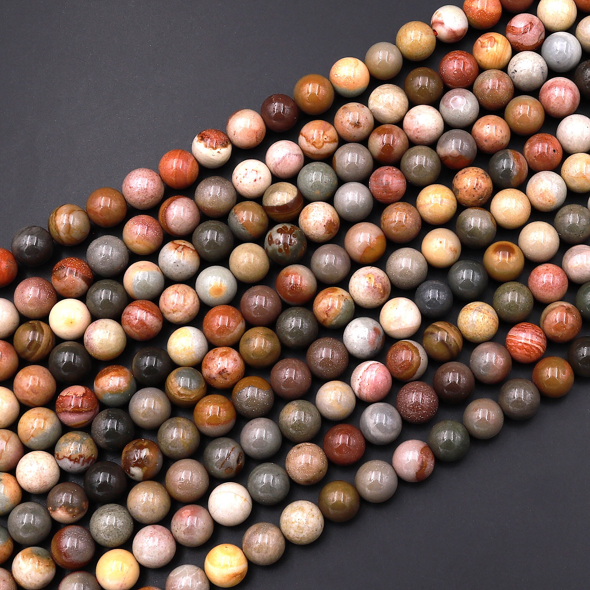Natural Polychrome Landscape Ocean Jasper 4mm 6mm 8mm 10mm 12mm Smooth ...
