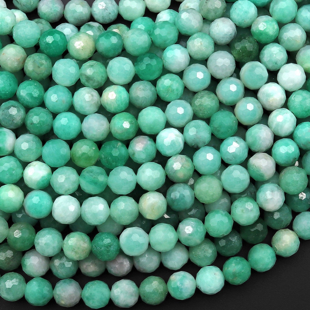 Real Genuine Natural Green Emerald Gemstone Faceted 6mm Round Beads ...