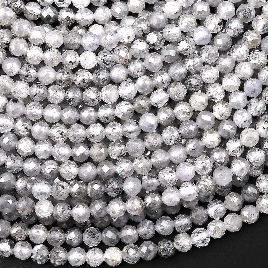Genuine Natural Silver Zircon Faceted Round Beads 2mm 3mm 4mm Gemstone ...