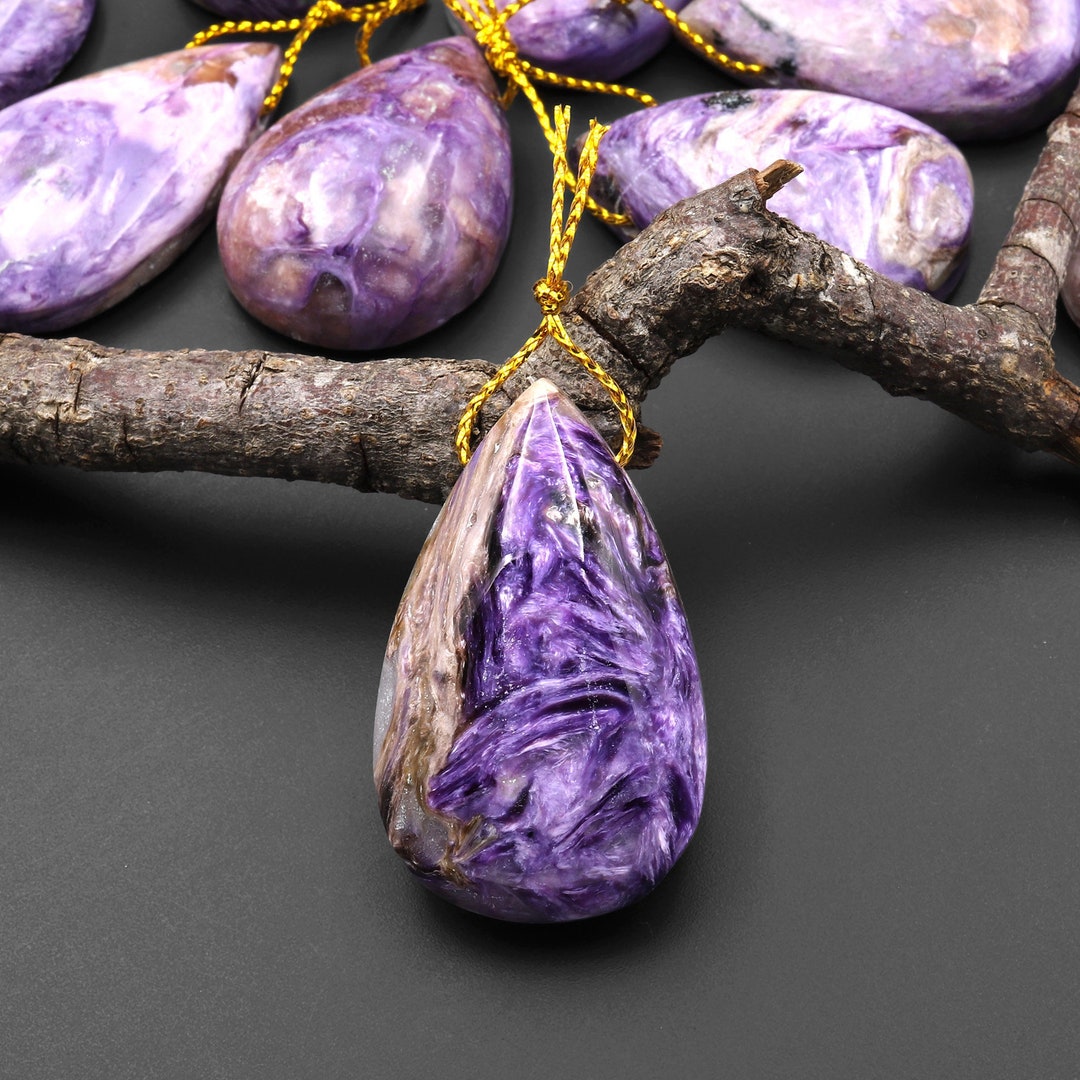 Natural Purple Charoite Pendant Side Drilled Teardrop Genuine Russian ...