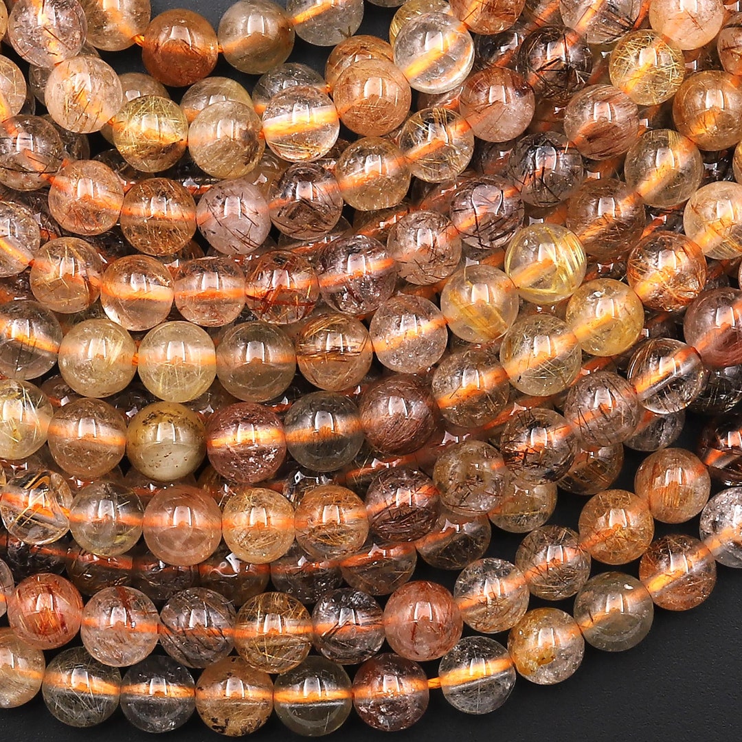 Natural Golden Red Rutile Quartz 5mm 6mm Round Beads Tons of Sharp ...