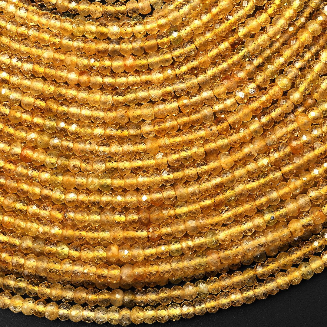 AAA Natural Golden Yellow Tourmaline Faceted 3mm Rondelle Beads Micro ...