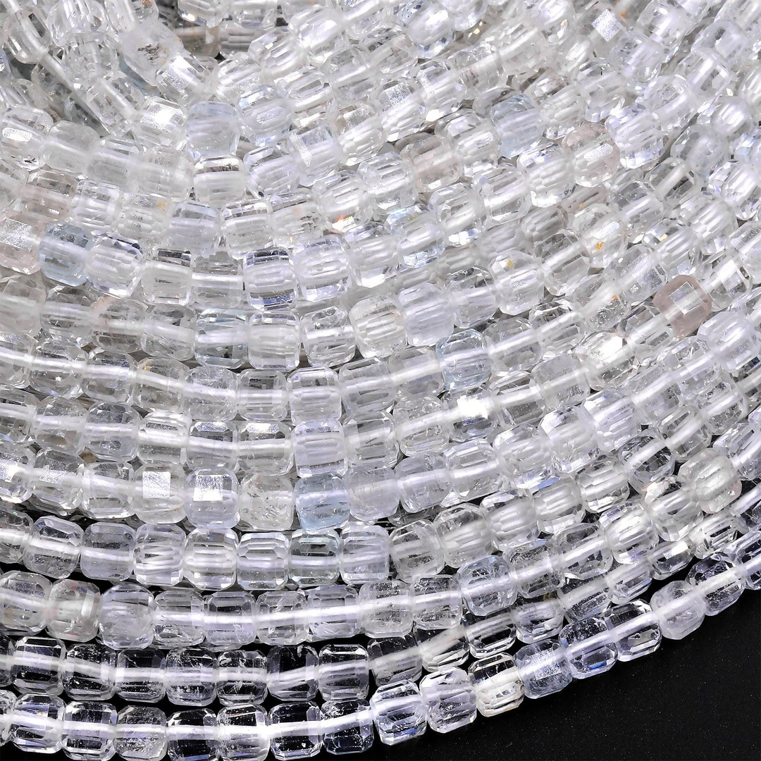 AAA Natural White Topaz Faceted 4mm Cube Square Dice Beads Gemstone 15. ...