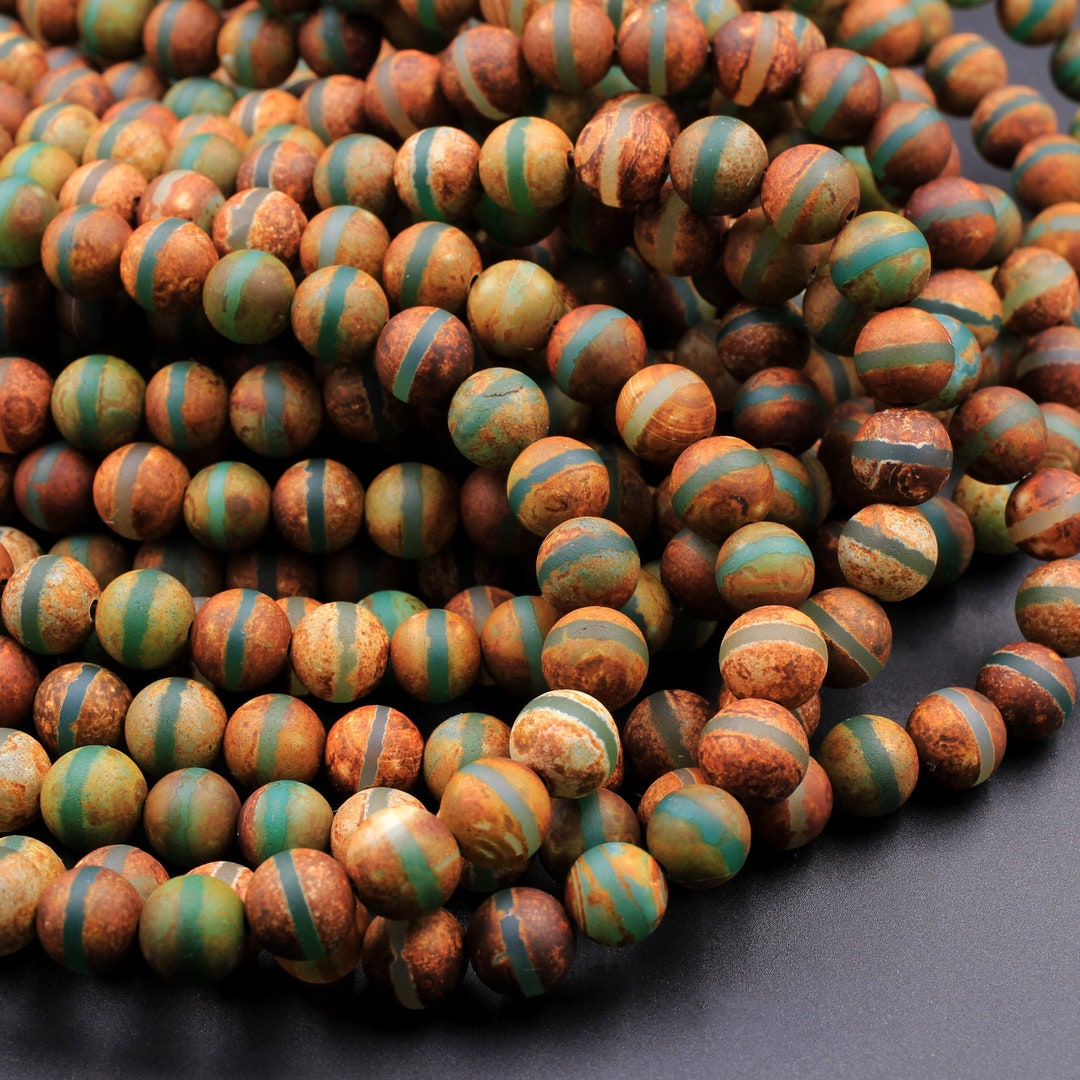 Tibetan Agate 6mm 8mm 10mm Round Beads Dzi Agate Green Brown - Etsy