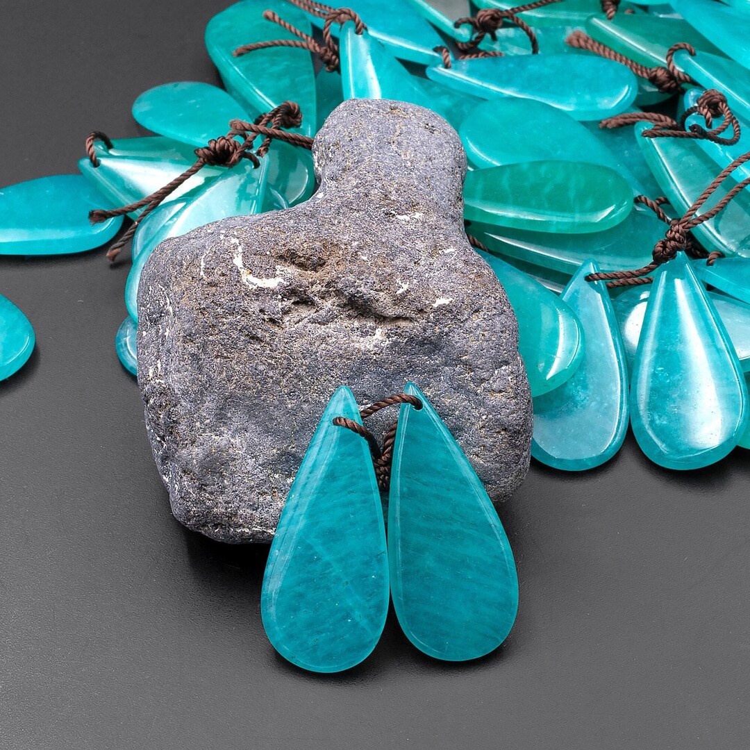 Natural Peruvian Amazonite Deep Aqua Blue Green Teardrop Earring Pair ...