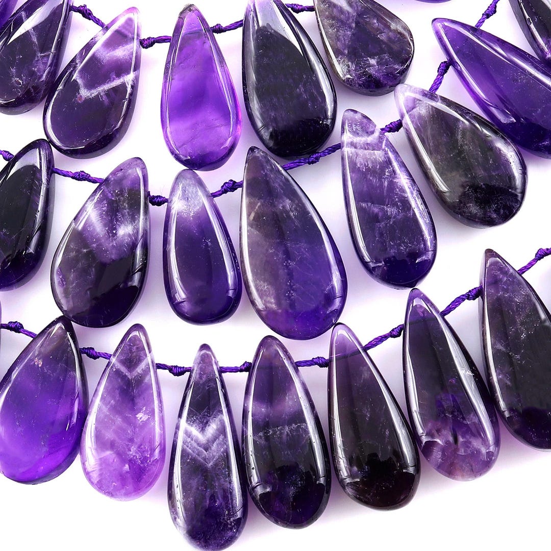 Natural Amethyst Smooth Teardrop Top Side Drilled Gemstone Beads 15.5 ...
