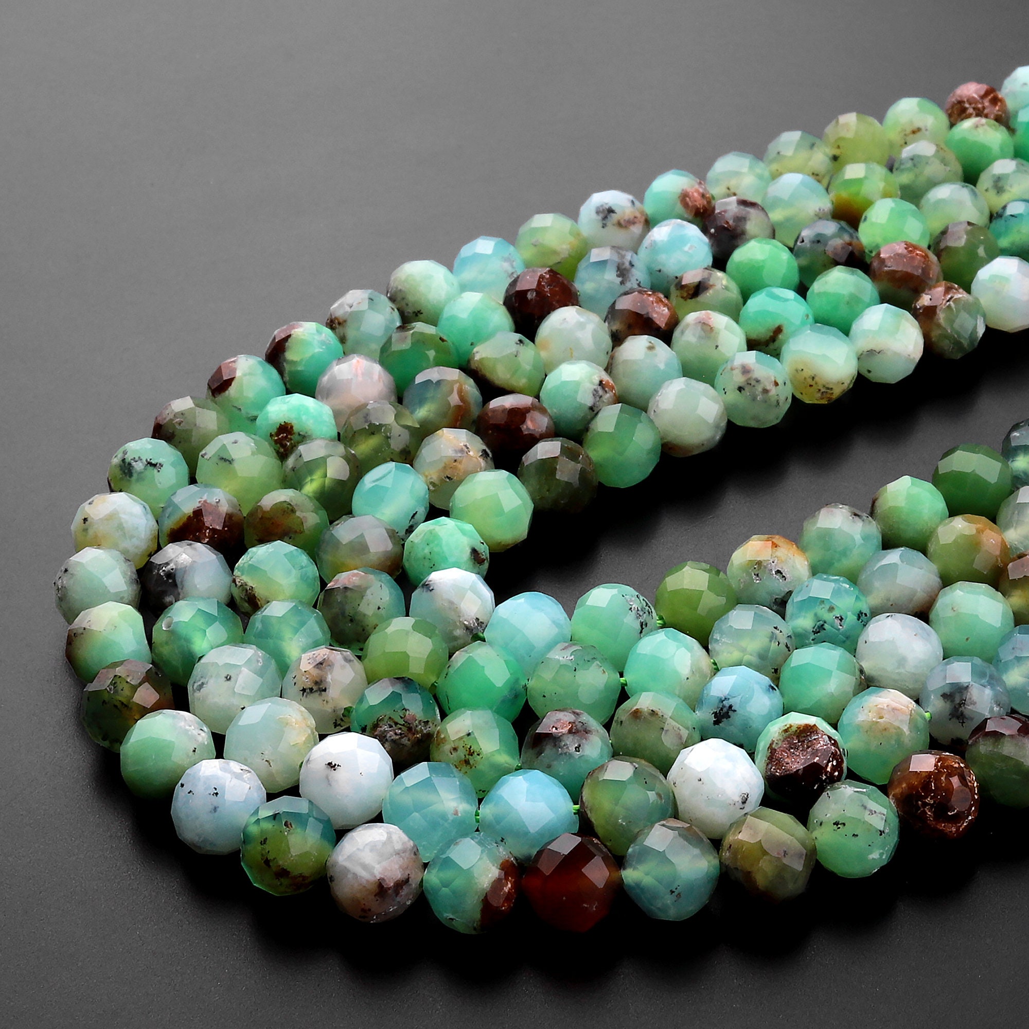 Natural Australian Green Chrysoprase Faceted Round 4mm 8mm Beads ...